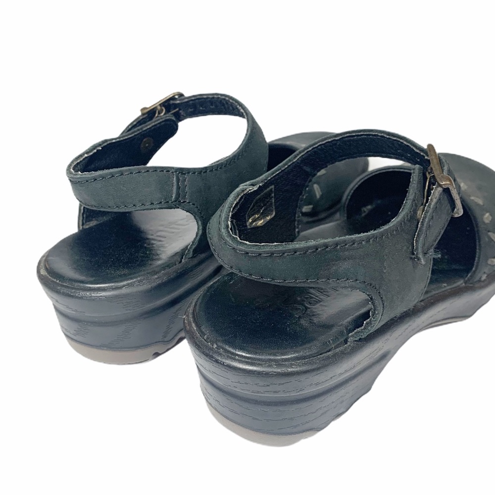 Sanita Black Leather Ankle Strap Clogs, Size 40 - Gem